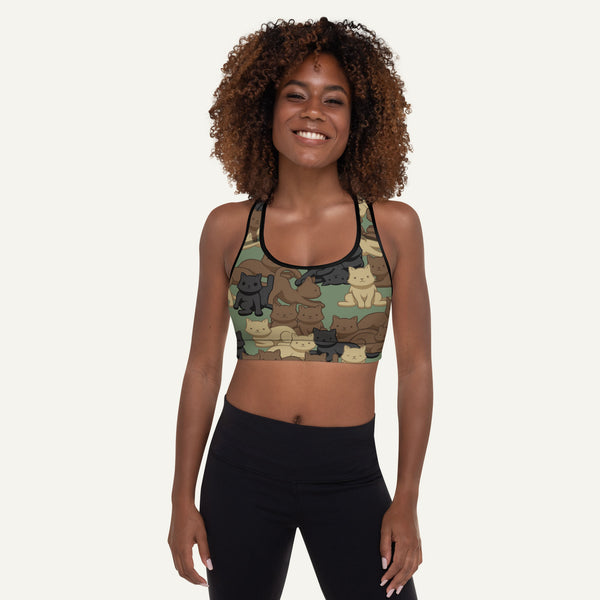 Women’s Woodland Camo Cat Padded Sports Bra | Workout Activewear ...